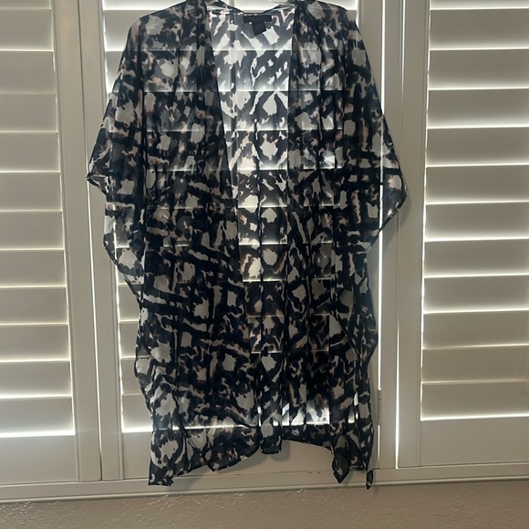 Tops | Kimono Duster Coverup Navy Blue Cream Black And Pink One Size ...